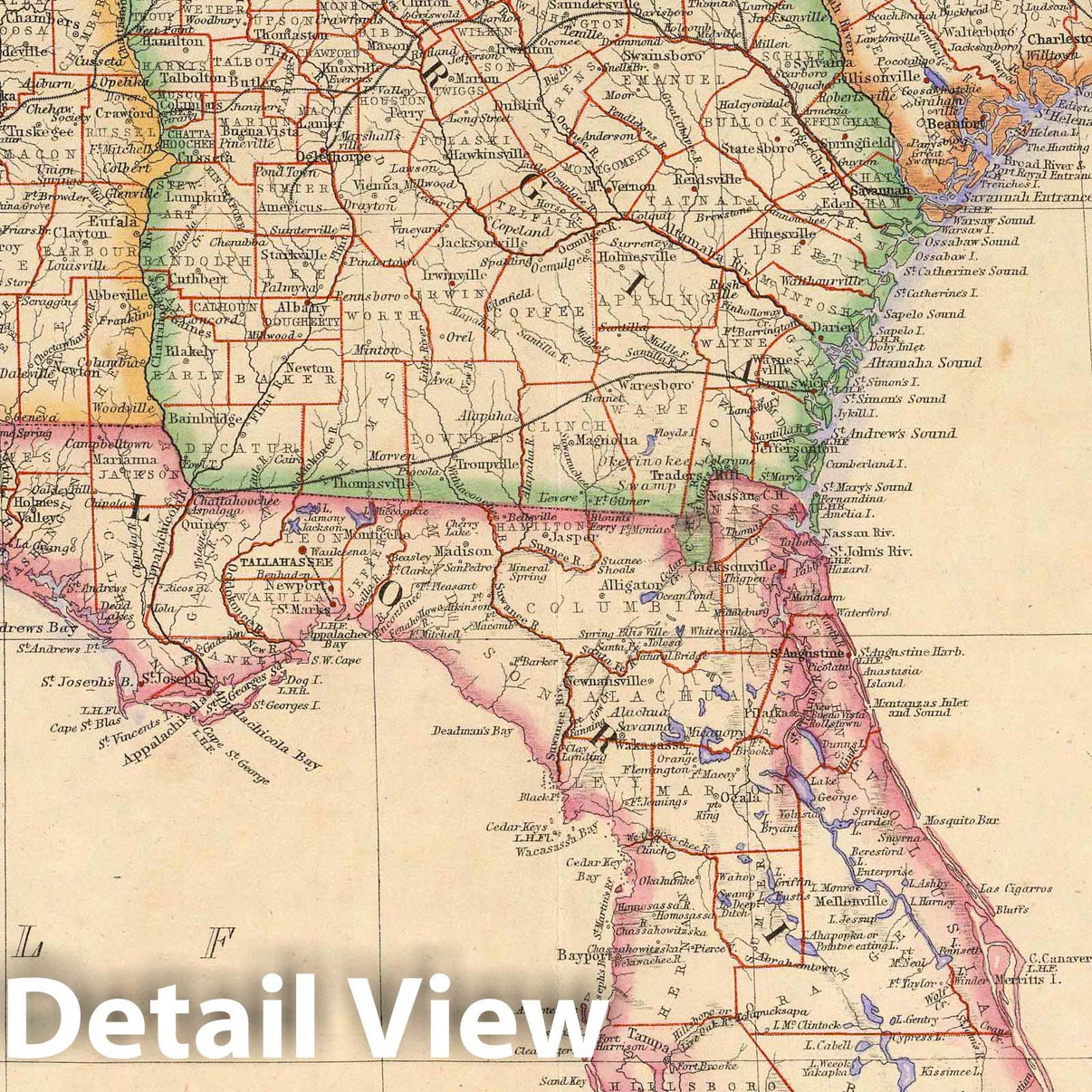 South Carolina Georgia Alabama Florida Railroad Map 1857 – Historic ...