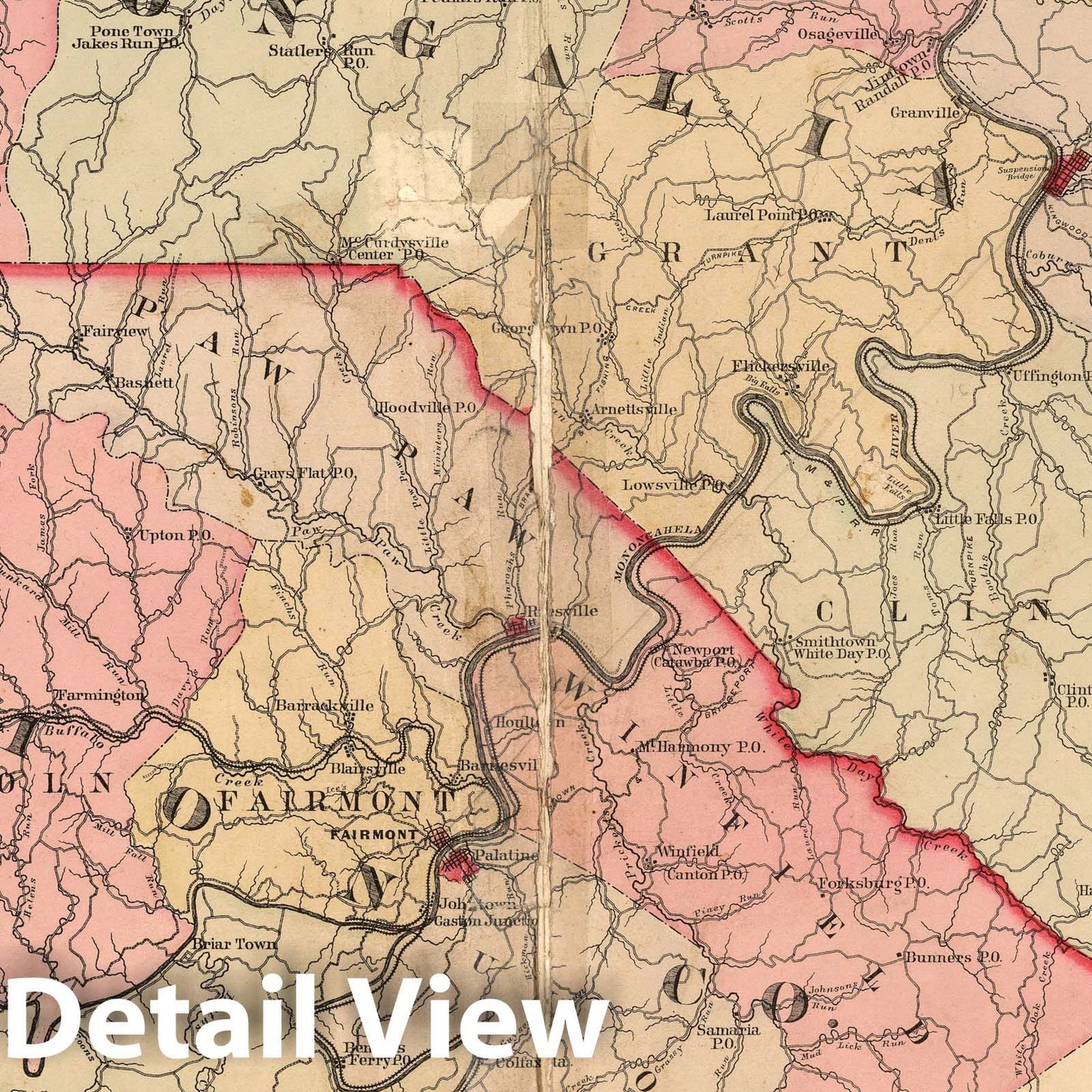 Historic Map : 1886 Outline Plan of Marion & Monongalia Counties, West ...