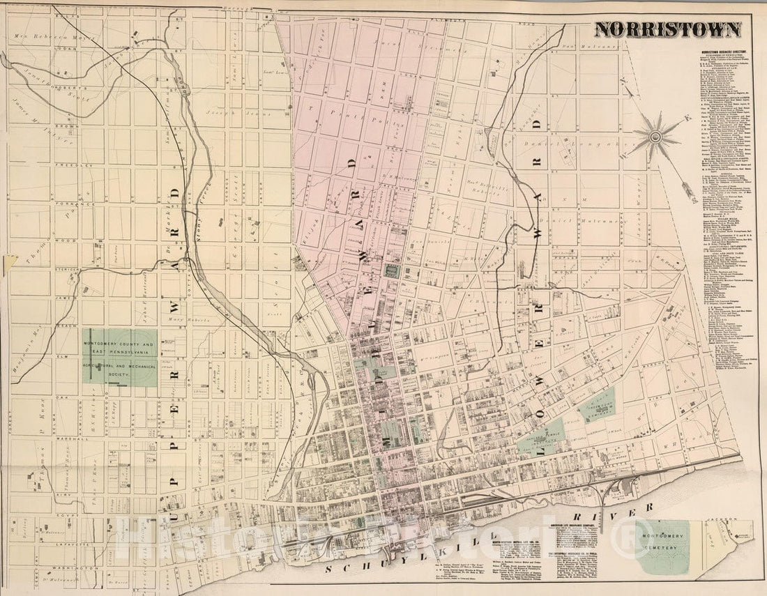 Historic Wall Map : 1871 Norristown, Montgomery County, Pennsylvania ...