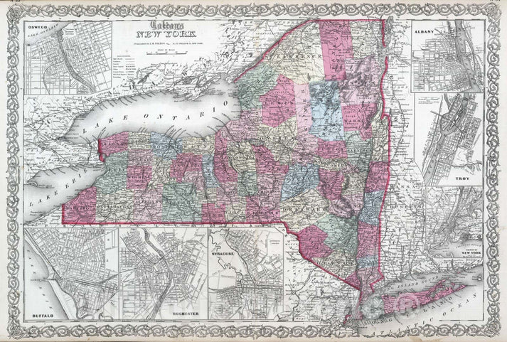 New York Boundary Map 1865 - Colton's Atlas Print | Historic Pictoric