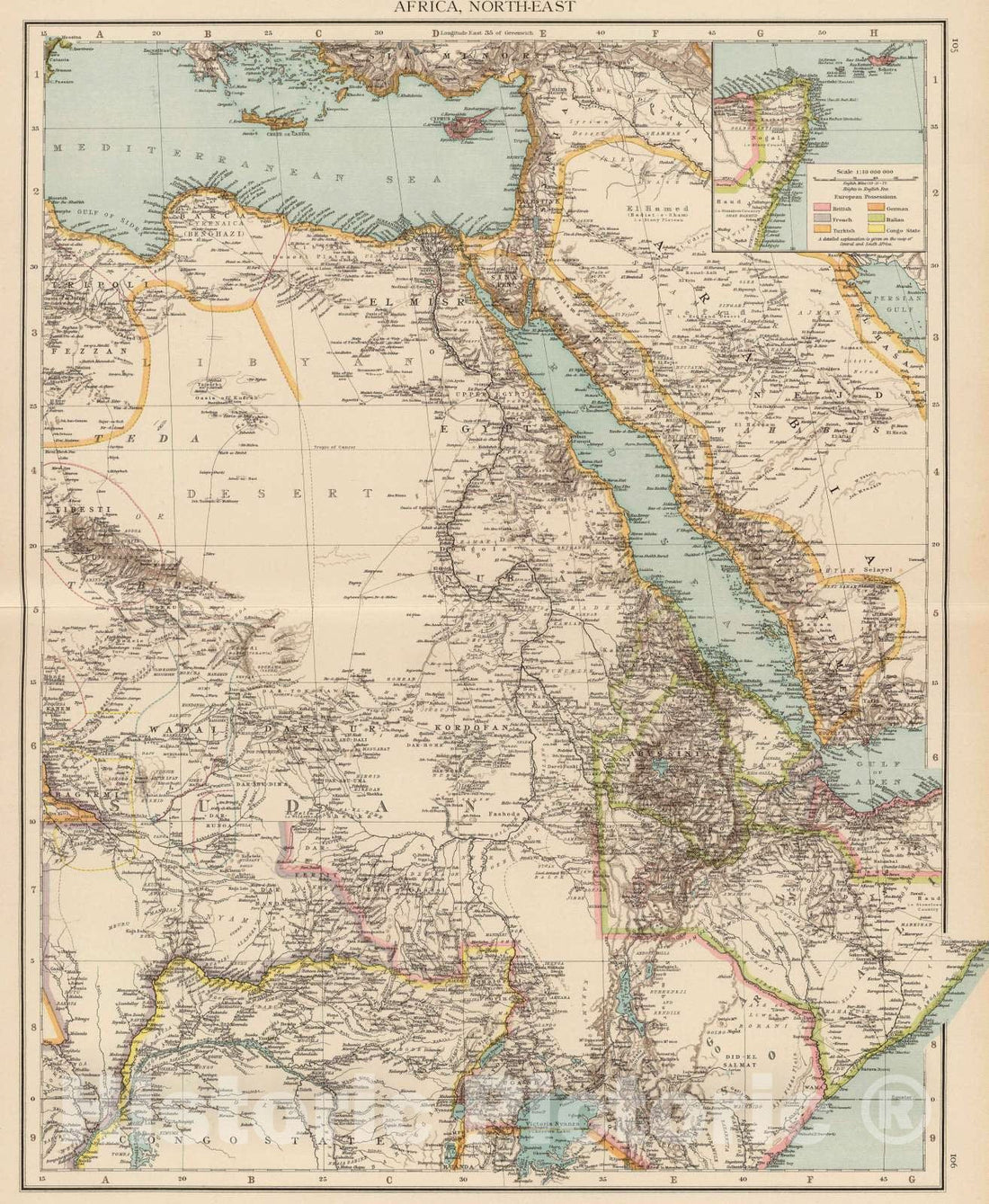 Historic Map : Egypt; Ethiopia, Africa, Northeast 1895 Africa NE. , Vi ...