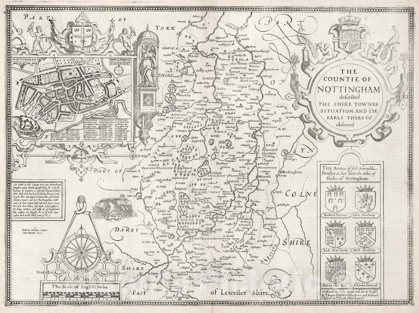 Historic Map - (Nottinghamshire). The Countie of Nottingham, 1610 Atla ...