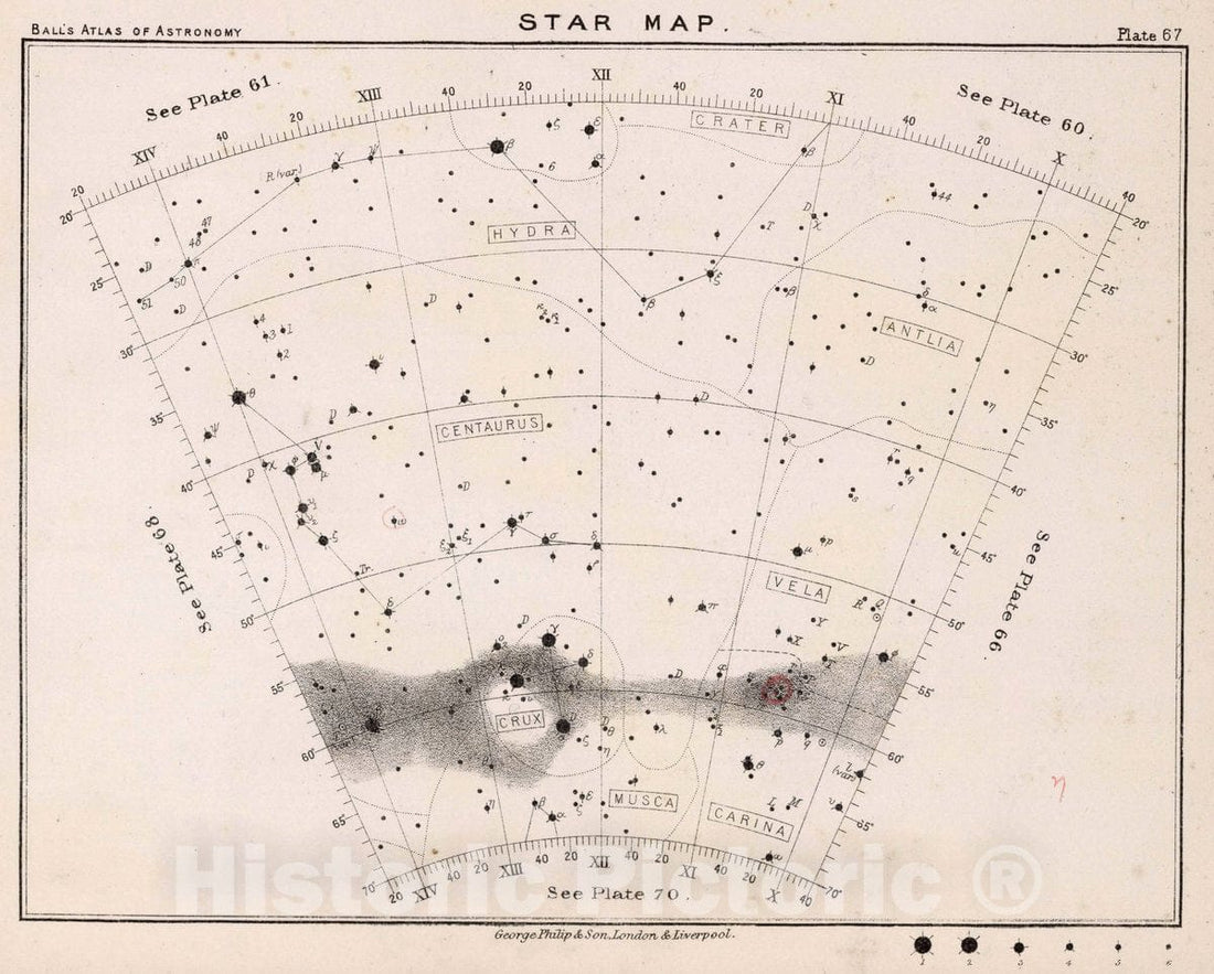Historic Map : 67. Star Map. from an Atlas of Astronomy, 1892 Celestia ...